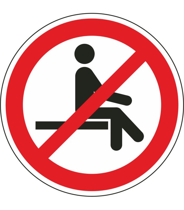 'Sitzen verboten'-Aufkleber für innen und außen (ISO-7010).